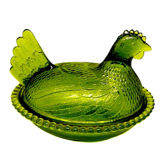 Indiana Glass | Dining | Vintage Indiana Emerald Green Glass Hen On ...